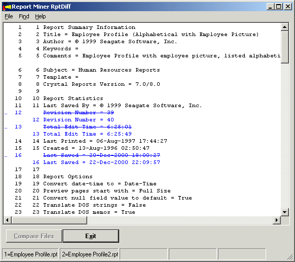 Report Miner For Crystal Reports RptDiff